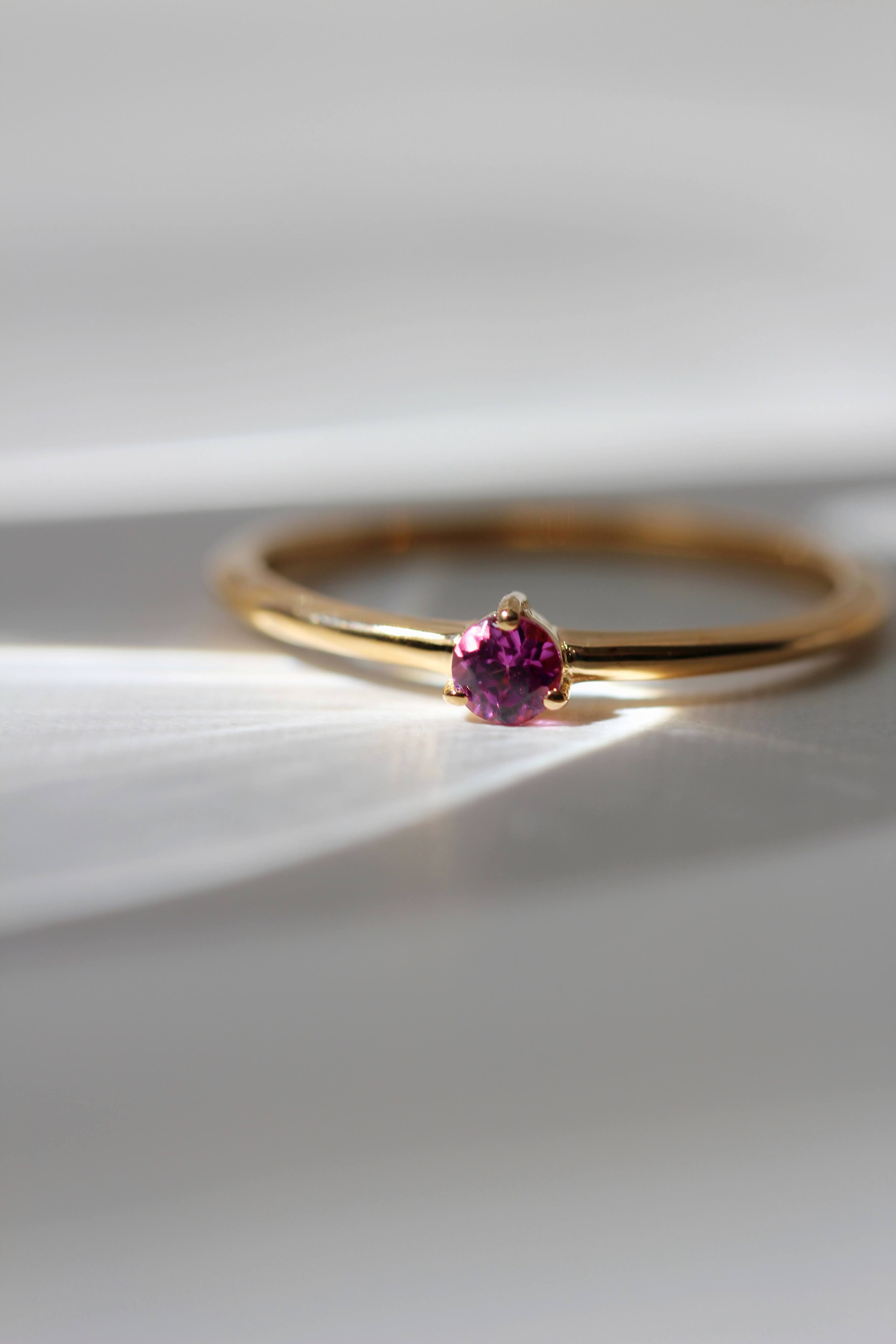Tiny Pink Garnet Stacking Ring – Little Gold
