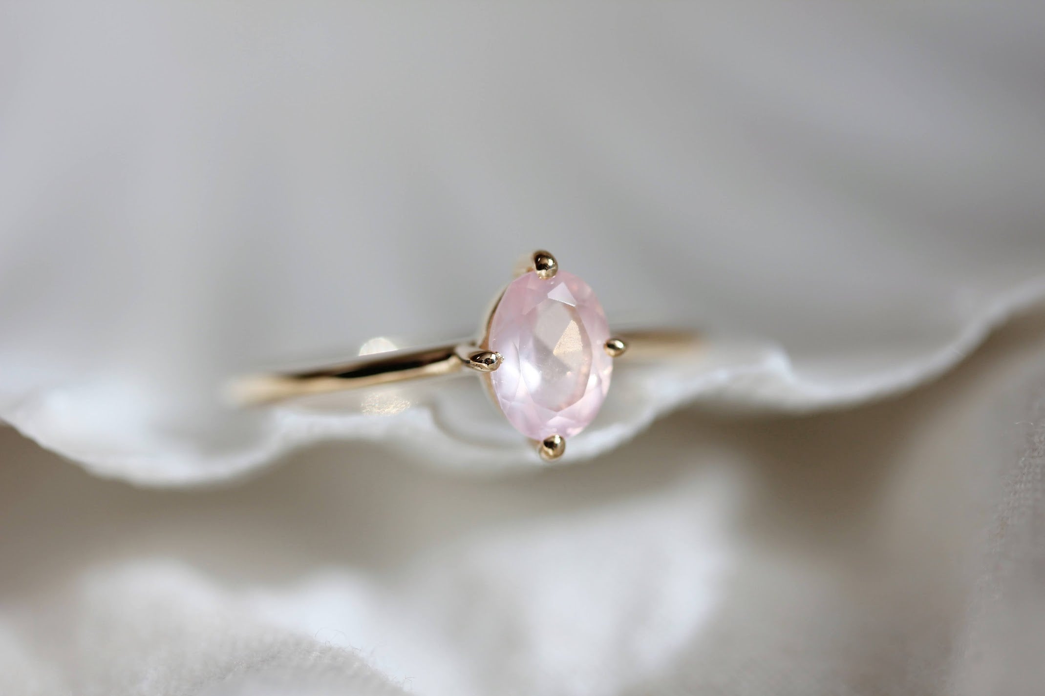 Ava Ring in Rose Quartz – Little Gold